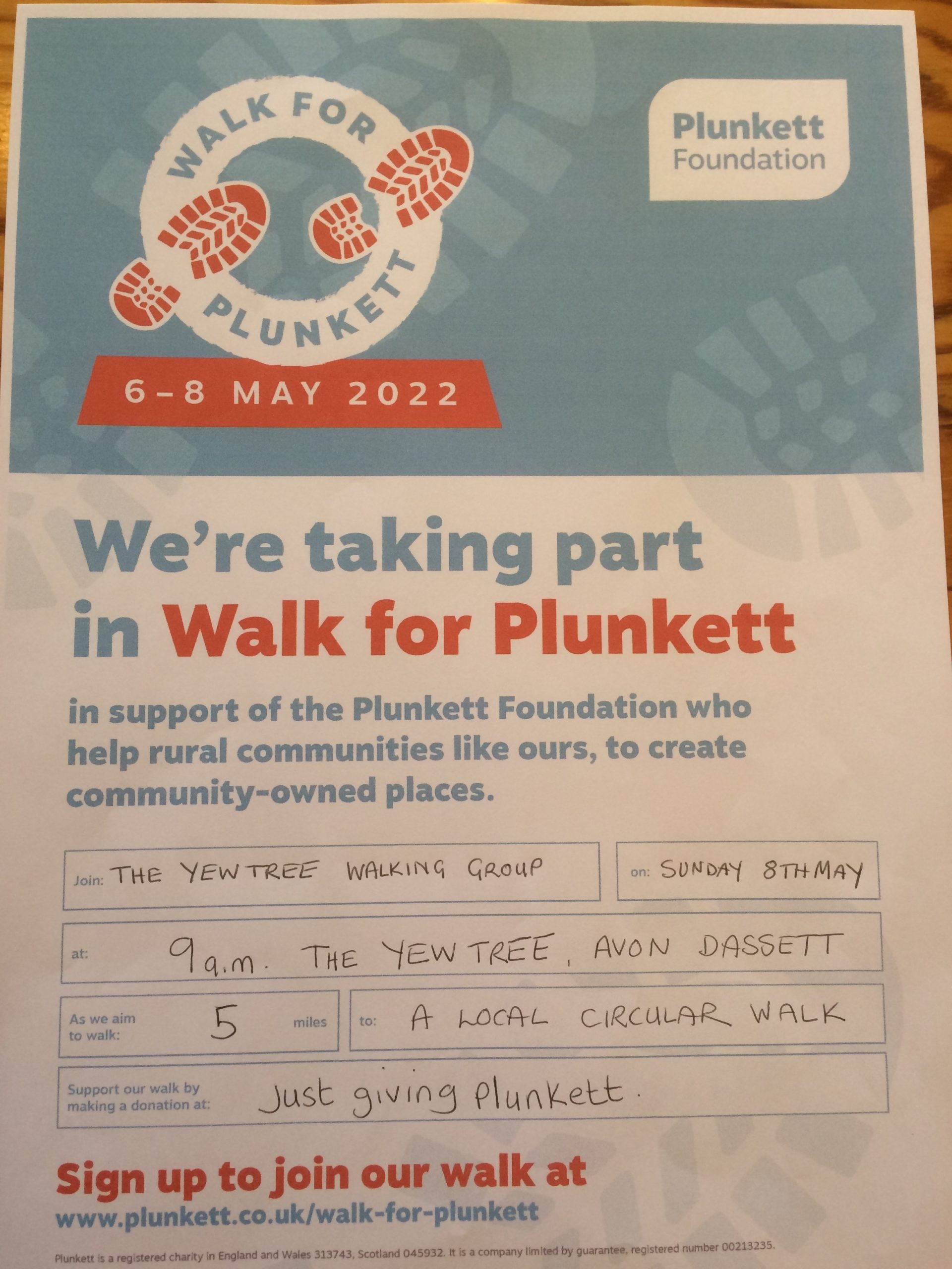Sponsored Walk for the Plunkett Foundation | Avon Dassett